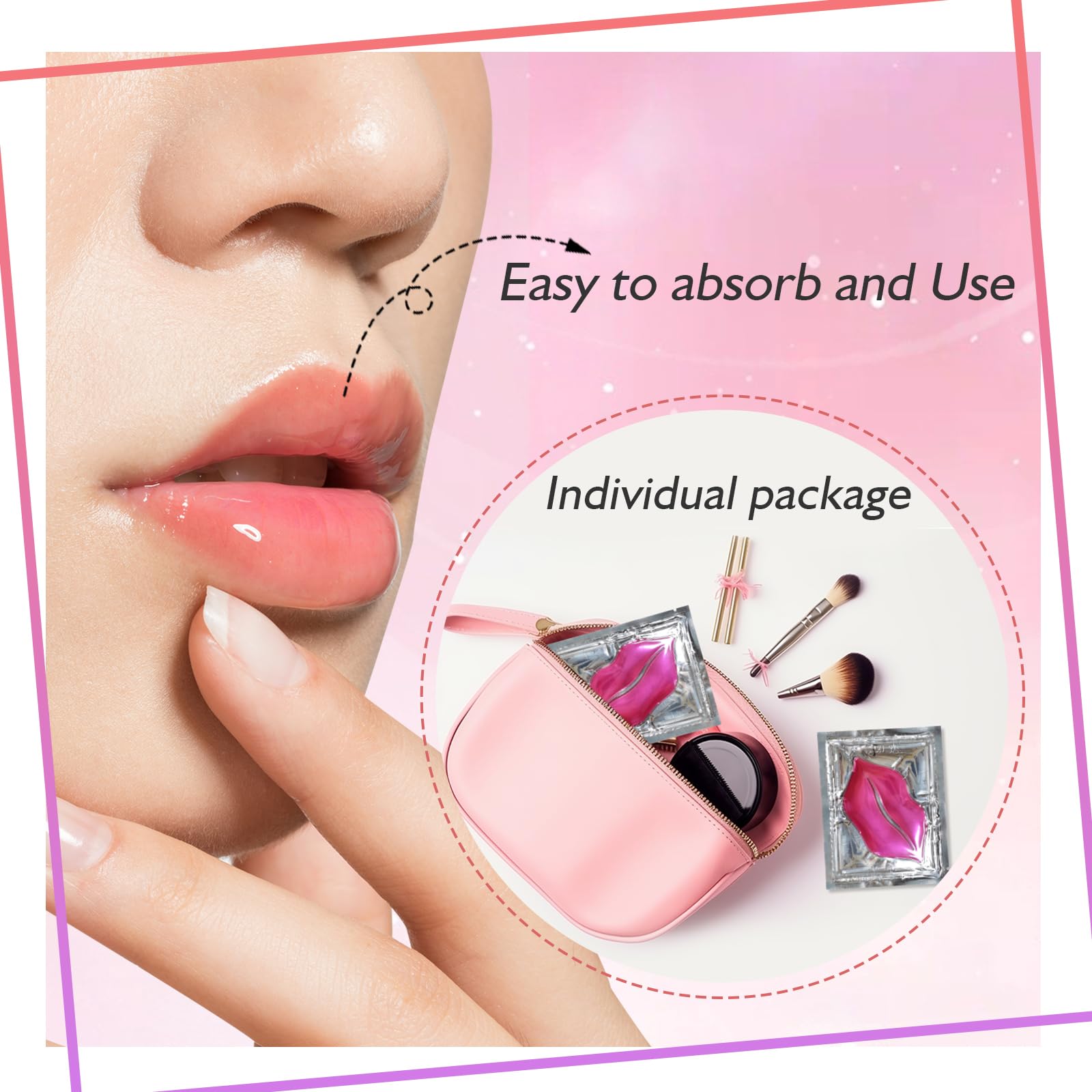 Adofect 30 Pieces Collagen Crystal Lip Masks, Collagen Lip Pads Great for Moisturizing, Remove Dead Skin, Anti Chapped & Anti-Aging and Plump Your Lips, Pink