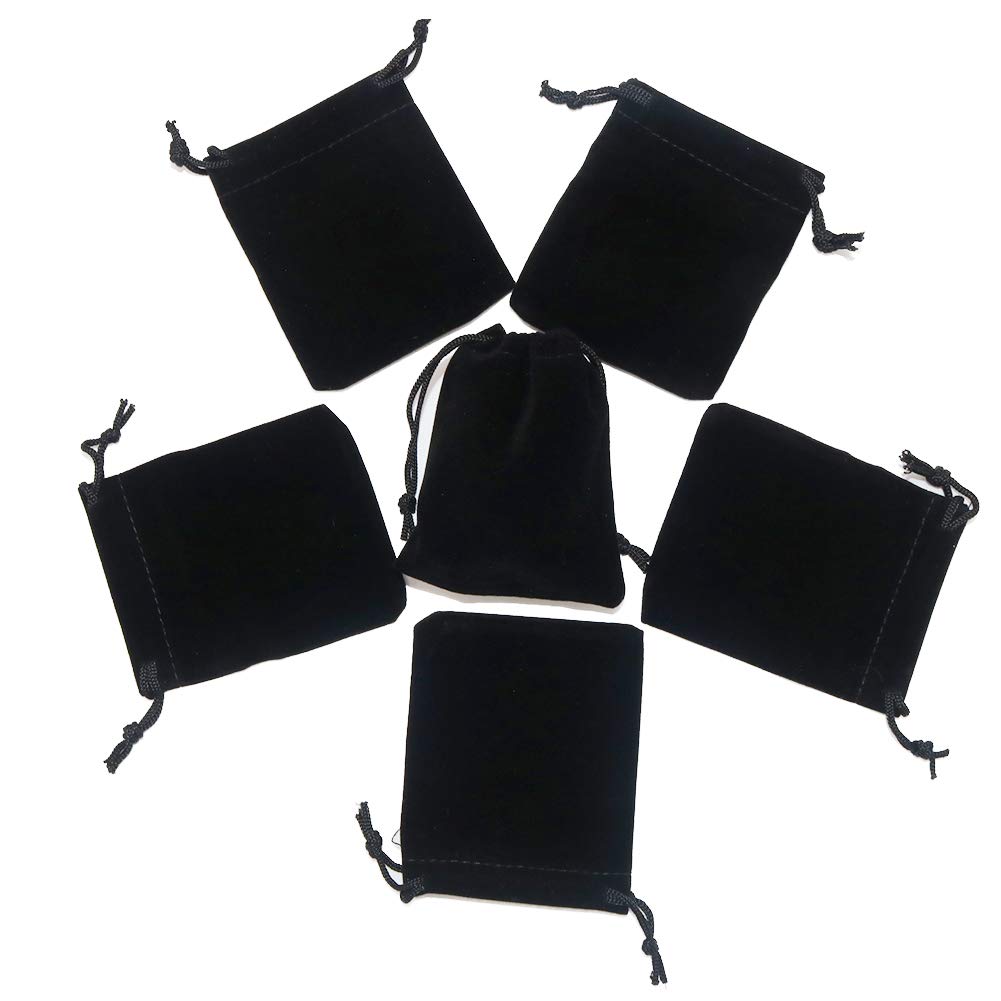 HRX Package Little Velvet Drawstring Pouches, 20pcs Black Velvet Cloth Bags for Jewelry Small Gift (3x4 inches)