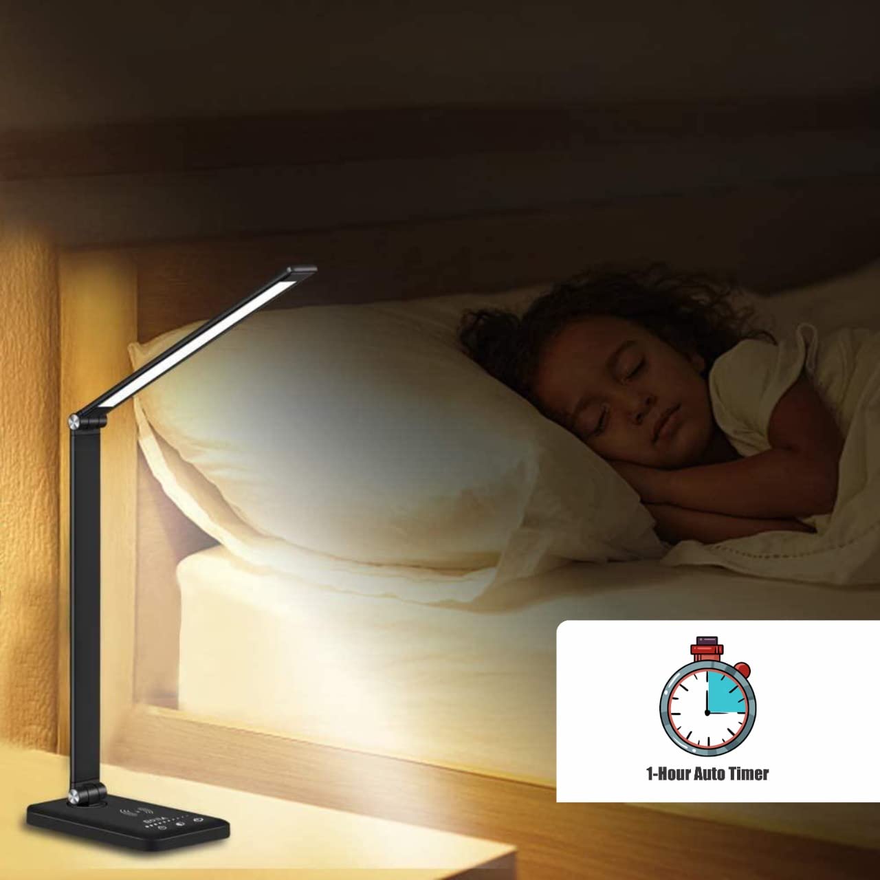 Enwar LED Desk Lamp| Multifunctional Touch Lamp| Wireless Charging Pad| 5 Lighting Modes with 5 Brightness Levels| Touch Control Dimmer |30/60 min Timer| Desk Lights for Home, Office, Bedroom