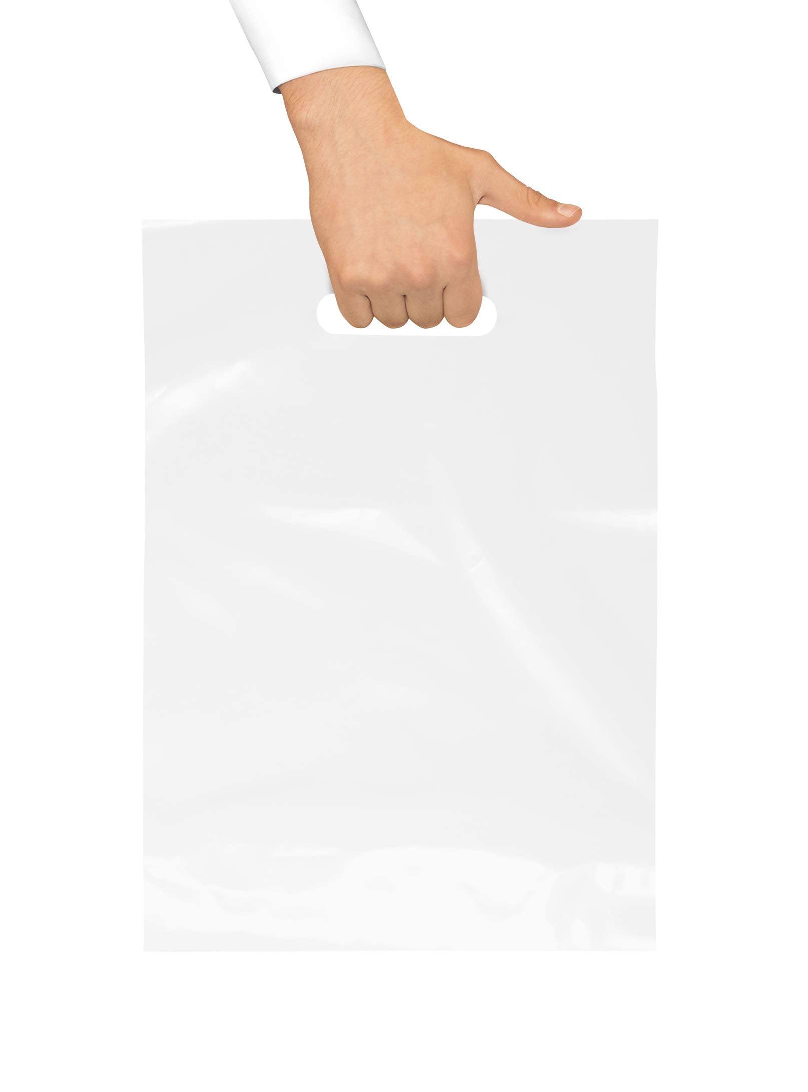 Clear Plastic Bag With Handles 12"x15" Clear Frosted Die Cut Plastic Bags With Handles 100 Pack for Merchandise, Retail, Gifts, Trade Show and More (12"x15")