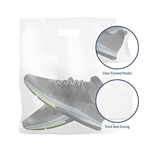 Clear Plastic Bag With Handles 12"x15" Clear Frosted Die Cut Plastic Bags With Handles 100 Pack for Merchandise, Retail, Gifts, Trade Show and More (12"x15")
