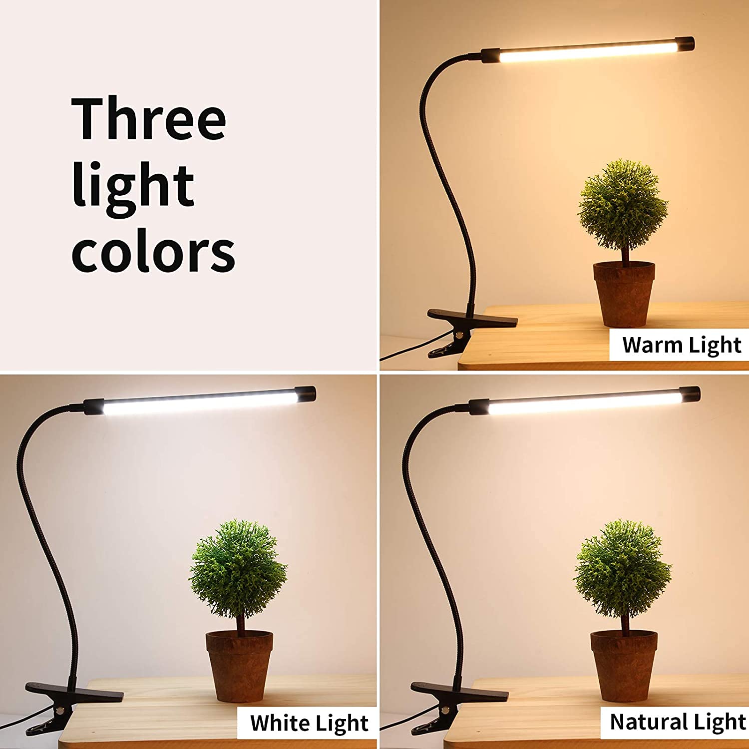 MINEGROW Book Light for Reading in Bed,Desk Light,Eye-Friendly and 3 Colors Desk Lamp with Clamp,Adjustable Goose Neck&Brightness,Desk Lamps for Home Office