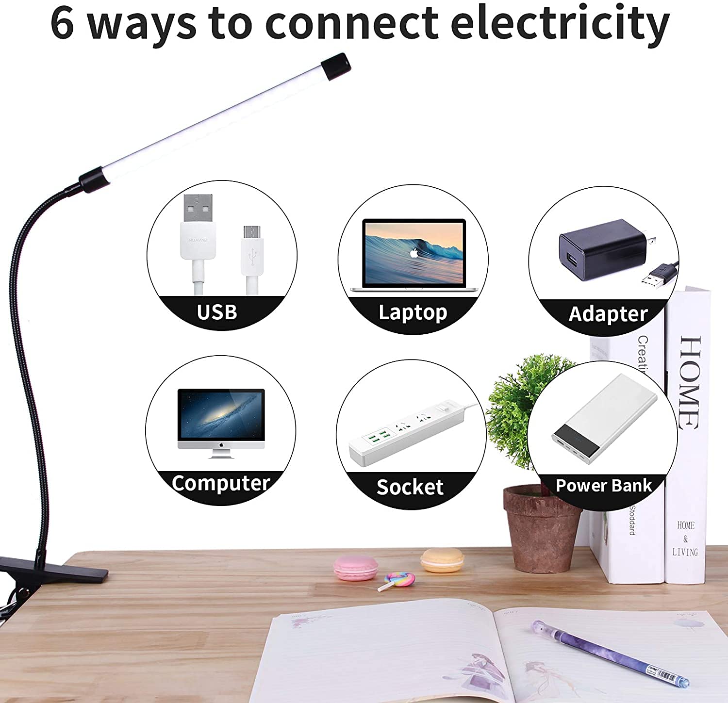 MINEGROW Book Light for Reading in Bed,Desk Light,Eye-Friendly and 3 Colors Desk Lamp with Clamp,Adjustable Goose Neck&Brightness,Desk Lamps for Home Office
