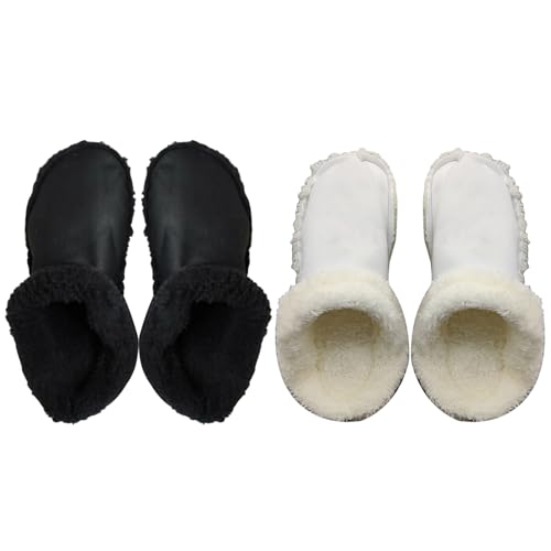 2Pairs Warm Insoles for Hole Shoes 9.1 Inch Fur Insert Lining Shoe Inner Sole Black and White Fur Insoles Soft Fleece Insert Winter Hole Shoes Liners Replacement for Women Men