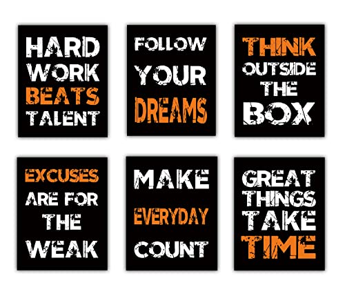 Inspirational Phrase Wall Art ,Ofiice Gym Living Room Wall Decoration Proverb ,Inspirational Quotes Poster ,Teen Adult Bedroomclassroom University Decoration | 6-pack 20.32 x 25.40 cm (Unframed)black A
