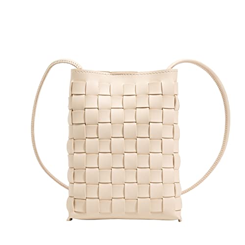 ONE2MAY Woven Small Crossbody Bags Cell Phone Purse for Women Teen Girls Small Shoulder Phone Bag (Off white)