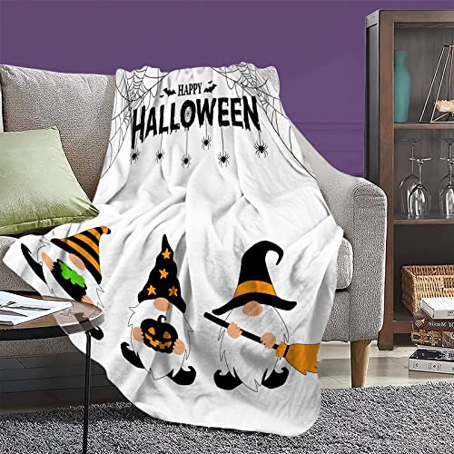 Jbralid Happy Halloween Flannel Bed Blanket Halloween Fall Pumpkin Gnome Spider Web Bat Throw Blanket Lightweight Cozy Blanket for Couch Sofa Bed Home Decorations 40x50 Inch