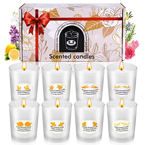 Scented Candles Gift Set with 8 Fragrances Candle Gift Set Candles for Home Scented Scented Candles Aromatherapy in Glass Jar Soy Wax for Mother's Day Gift Gift for Her Gift for Mom