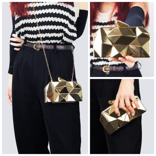 AmoVee Clutch with Chain Strap, Clutch Purses for Women Wedding,Evening Handbag for Party, Prom and Formal Occasion (Shiny Gold)