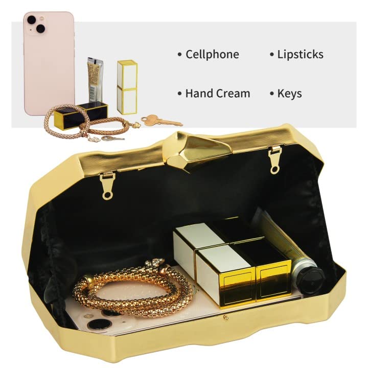 AmoVee Clutch with Chain Strap, Clutch Purses for Women Wedding,Evening Handbag for Party, Prom and Formal Occasion (Shiny Gold)