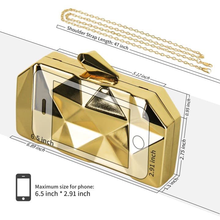 AmoVee Clutch with Chain Strap, Clutch Purses for Women Wedding,Evening Handbag for Party, Prom and Formal Occasion (Shiny Gold)