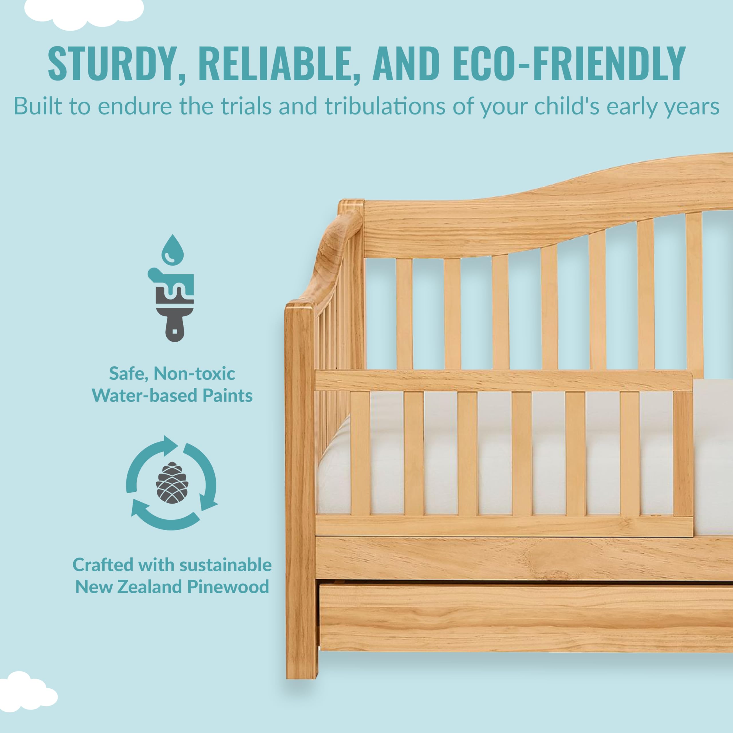 Dream On Me Toddler Day Bed in Natural, Greenguard Gold Certified, 54.5x29x28 Inch (Pack of 1)