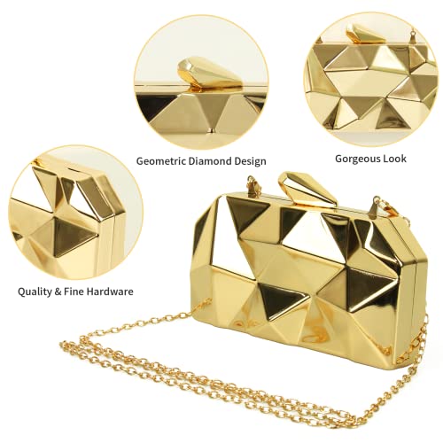 AmoVee Clutch with Chain Strap, Clutch Purses for Women Wedding,Evening Handbag for Party, Prom and Formal Occasion (Shiny Gold)