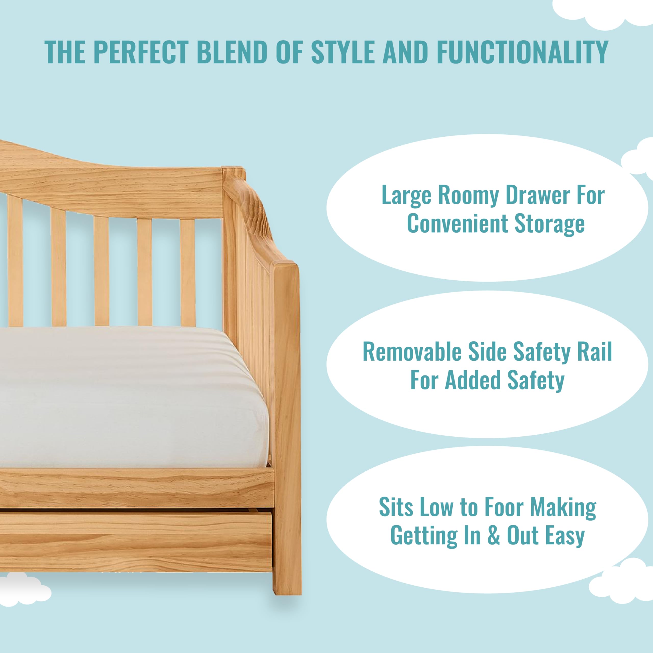 Dream On Me Toddler Day Bed in Natural, Greenguard Gold Certified, 54.5x29x28 Inch (Pack of 1)