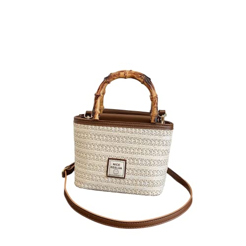 Women Beach Bag Straw Woven Shoulder Bag Tote Bag Crossbody Bucket Handbags Summer Handmade Hobo Purse Bamboo Handle ,Perfect for everyday beach trips