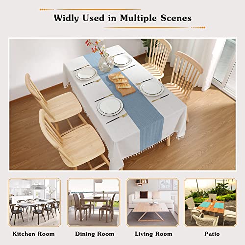 JIALE Tablecloths for Rectangle Tables,Cotton Linen Table Cloth Waterproof Tablecloth Wrinkle Free Farmhouse Dining Table Cover,Soft Fabric Table Cloths with Tassels,Blue & White,55" X 86",6-8 Seats