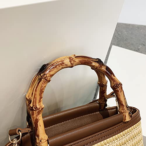 Women Beach Bag Straw Woven Shoulder Bag Tote Bag Crossbody Bucket Handbags Summer Handmade Hobo Purse Bamboo Handle ,Perfect for everyday beach trips