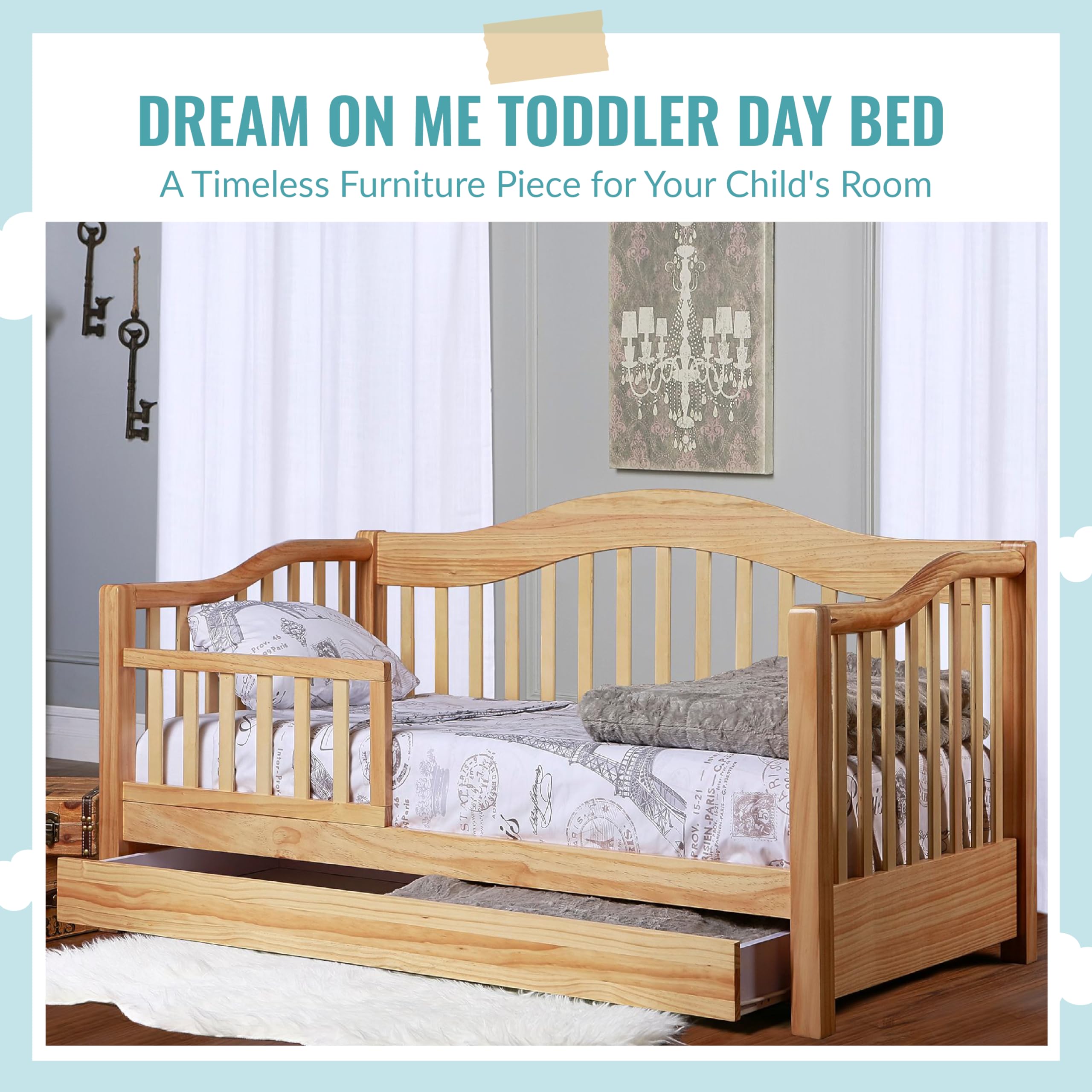 Dream On Me Toddler Day Bed in Natural, Greenguard Gold Certified, 54.5x29x28 Inch (Pack of 1)