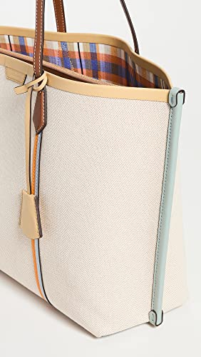 Tory Burch Women's Perry Canvas Triple Compartment Tote, Natural, Off White, One Size