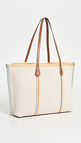 Tory Burch Women's Perry Canvas Triple Compartment Tote, Natural, Off White, One Size