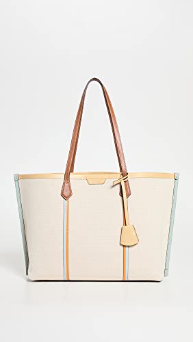 Tory Burch Women's Perry Canvas Triple Compartment Tote, Natural, Off White, One Size