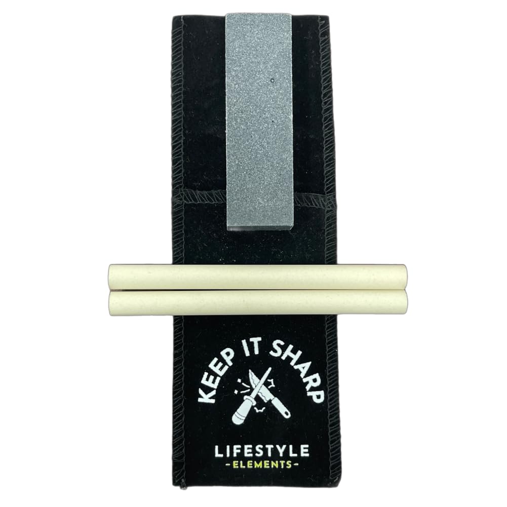 Honing Rod Knife Sharpener Bundle - Arkansas Sharpeners 4 1/2in Ceramic Rod (Pack of 2) and Super Rust Eraser Sharpening Rod Cleaner (Pack of 1) with Protective Storage Pouch by Lifestyle Elements