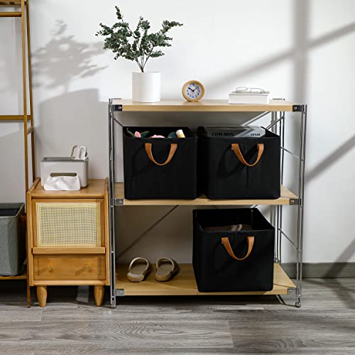 Furnhome Fabric Storage Bins for Shelves,Large Storage Basket for Organizing with Metal Frame, Flodable Storage Bins with Handles for Closet, Black, 2-Pack