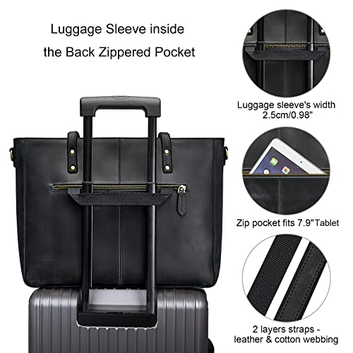 S-ZONE Women Genuine Leather Tote Bag Shoulder Handbag Version 1 Bundle with Version 2 Crossbody Purse