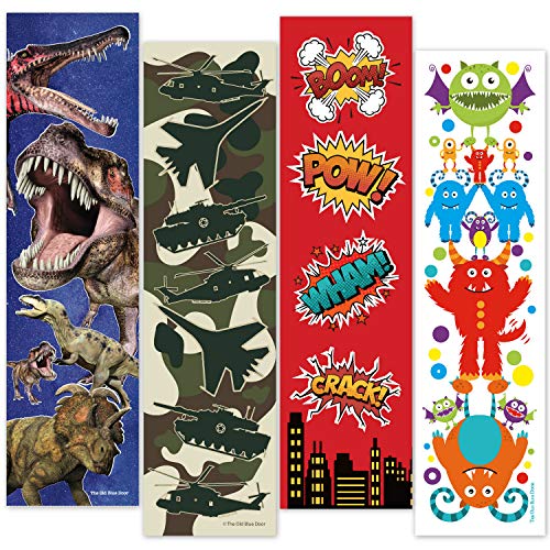 48 Bookmarks for Boys (Dinosaur, Military Camo, Monsters, Superhero) Bulk Variety Teacher Supply Pack - Birthday Party Favors - Student Prizes - Teacher Rewards - Reading Incentives - School Store