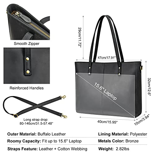 S-ZONE Women Genuine Leather Tote Bag Shoulder Handbag Version 1 Bundle with Version 2 Crossbody Purse