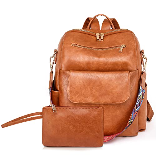 NINEBLUE Women's Backpack, Ladies Fashion Multipurpose Leather Travel Bag with Wallet, Convertible Single Room and Double Shoulder PU Bag