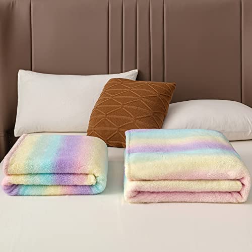DaysU Sherpa Fleece Blanket, Throw Blanket for Couch, Sofa, Bed, Lightweight Soft Cozy Warm Fuzzy Blankets for Camping, Picnic, Travel, Rainbow Print, 50β x 60β