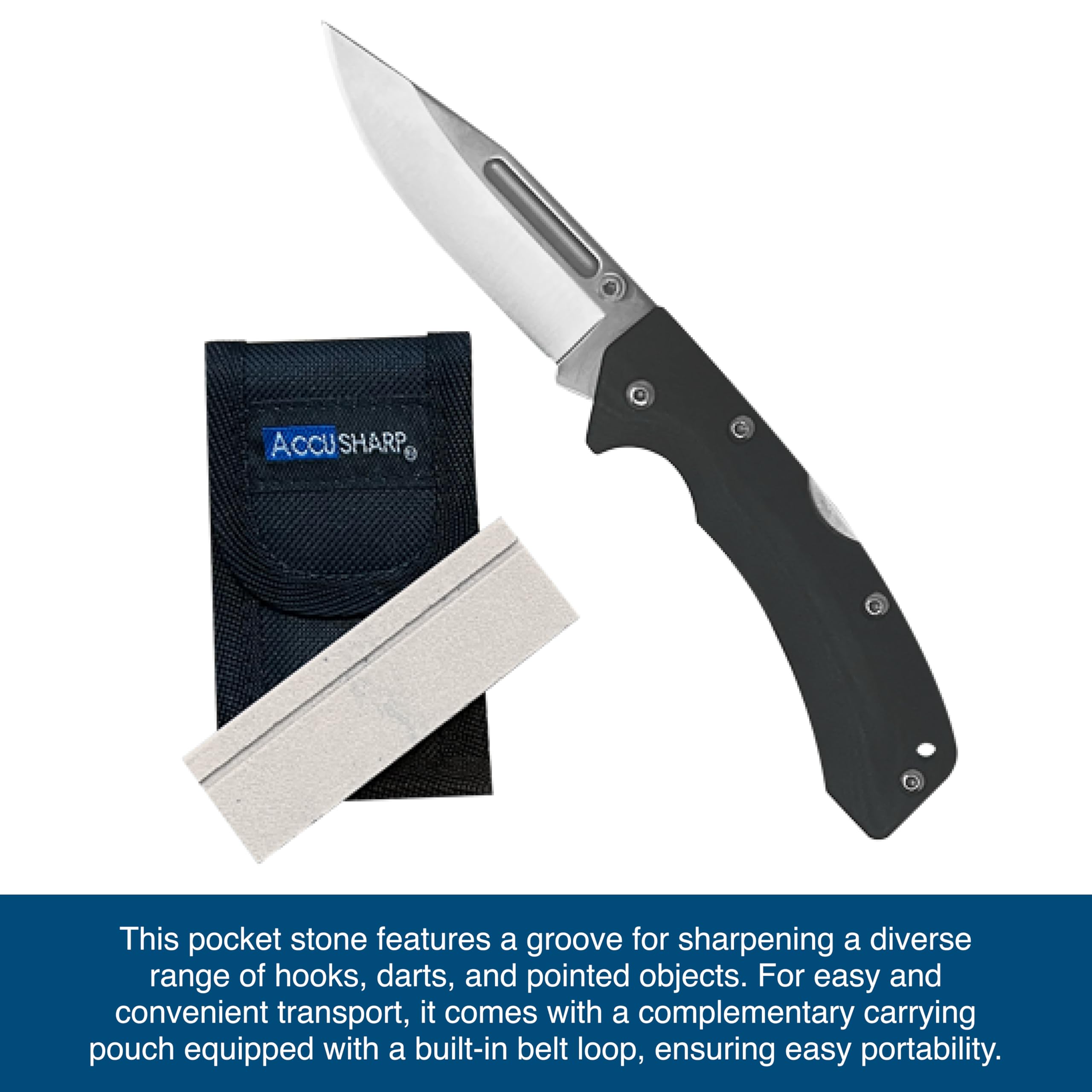 AccuSharp Pocket Stone Sharpener with Pouch, 3 Inch Dual-Sided Sharpening Stone for Knives, Fish Hooks, Camping, Hunting Knives, Restores, Repairs & Hones Blades, Natural
