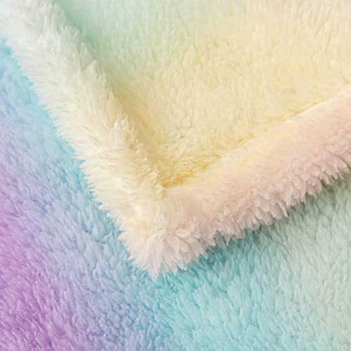 DaysU Sherpa Fleece Blanket, Throw Blanket for Couch, Sofa, Bed, Lightweight Soft Cozy Warm Fuzzy Blankets for Camping, Picnic, Travel, Rainbow Print, 50β x 60β