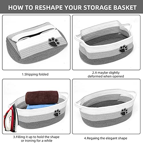Small Woven Baskets for Organizing Rope Storage Basket with Handle Cute Cotton Basket for Nursery Gift Dog Toy Storage Bins for Toy Organizer
