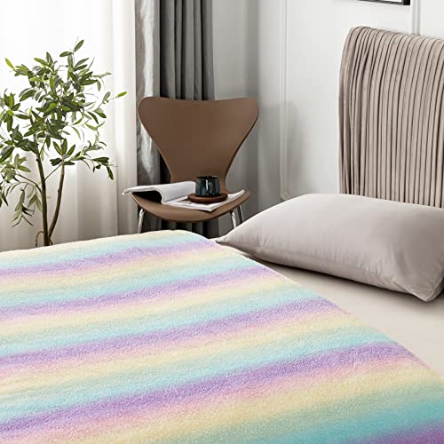 DaysU Sherpa Fleece Blanket, Throw Blanket for Couch, Sofa, Bed, Lightweight Soft Cozy Warm Fuzzy Blankets for Camping, Picnic, Travel, Rainbow Print, 50β x 60β