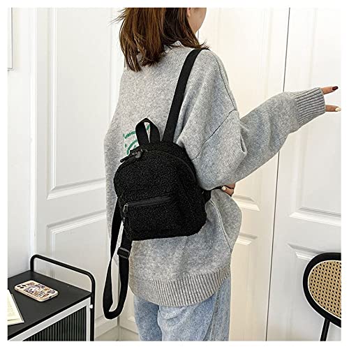 MBVBN Cute Fuzzy Sherpa Mini Backpack Casual Small Shoulder Bag Girls Purse Women (Black)