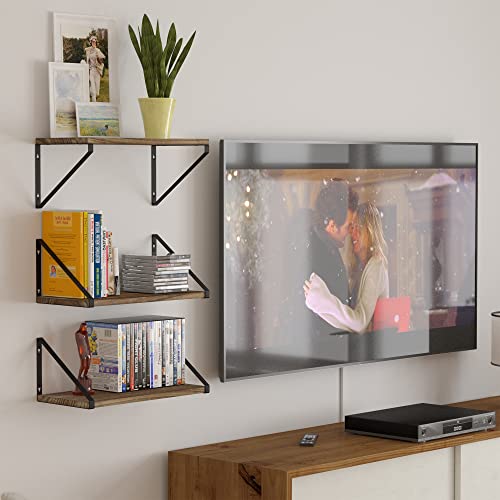 brightmaison BGT Mino Floating Shelves, 17"x8" Bookshelf for Living Room Decor Wall Shelves Bedroom Decor Kitchen Organization Bathroom Shelves Set of 3, Burnt Finish