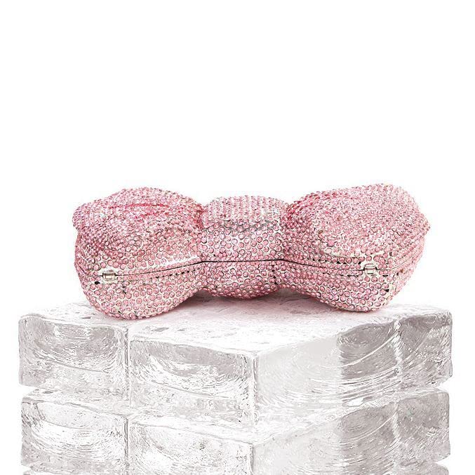 DEBIMY Ladies Pretty Bowknot Clutch Purse Sparkly Rhinestone Crystal Evening Bag Wedding Party Handbag Wallet Pink Silver