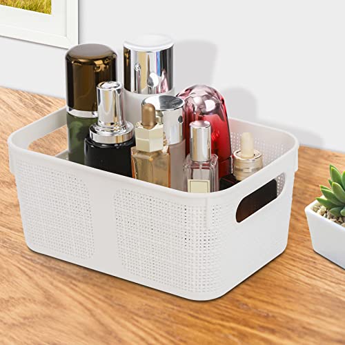 Frcctre Set of 9 Woven Plastic Storage Baskets, 9.25" x 6.5" x 4.25" Small Plastic Woven Basket Organizer with Handles, Small Organizer Bins for Home, Pantry, Office, School, Classroom