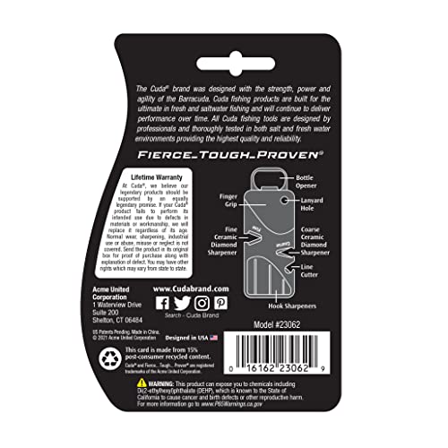 CUDA Diamond Pocket Sharpener #23062 | Compact Portable Sharpener with Integrated Line Cutter, Bottle Opener, & Hook Sharpening Grooves