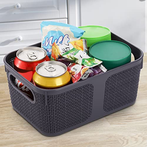 Frcctre Set of 9 Woven Plastic Storage Baskets, 9.25" x 6.5" x 4.25" Small Plastic Woven Basket Organizer with Handles, Small Organizer Bins for Home, Pantry, Office, School, Classroom
