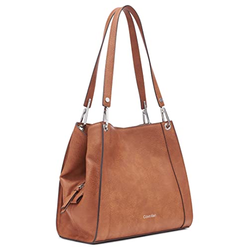 Calvin Klein Reyna Novelty Triple Compartment Shoulder Bag, Caramel Mix,One Size