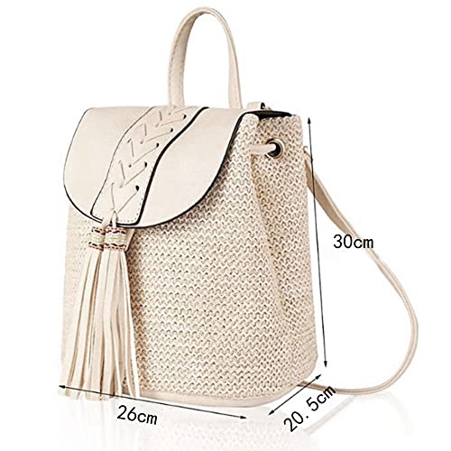 Fashion Women Girls Mini Travel Backpack Woven Straw Backpack Straw Crossbody Shoulder Bag (Large Size + Yellow)