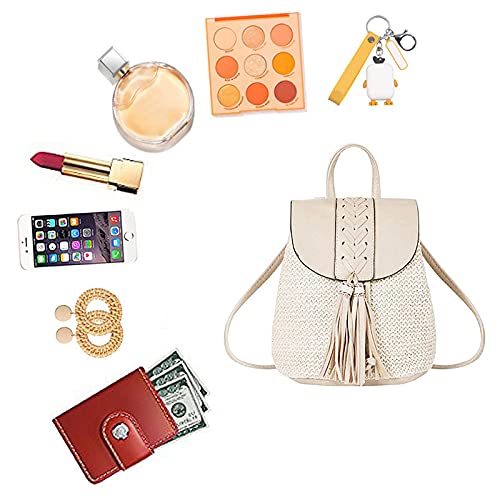 Fashion Women Girls Mini Travel Backpack Woven Straw Backpack Straw Crossbody Shoulder Bag (Large Size + Yellow)
