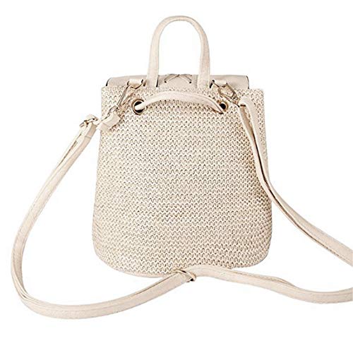 Fashion Women Girls Mini Travel Backpack Woven Straw Backpack Straw Crossbody Shoulder Bag (Large Size + Yellow)