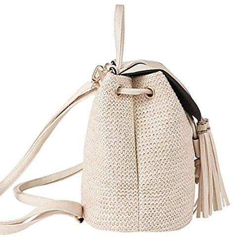 Fashion Women Girls Mini Travel Backpack Woven Straw Backpack Straw Crossbody Shoulder Bag (Large Size + Yellow)