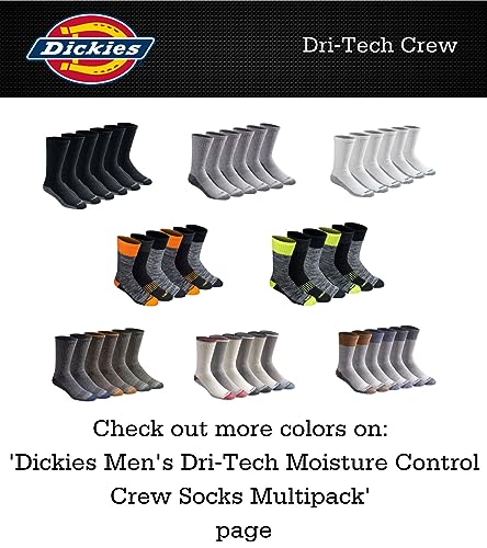 Dickies Men's Dri-Tech Essential Moisture Control Crew Socks, Available in M-XXL (6, 12, Solid Khaki (6 Pairs), Large