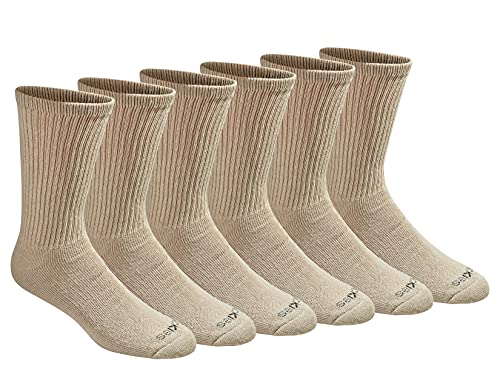 Dickies Men's Dri-Tech Essential Moisture Control Crew Socks, Available in M-XXL (6, 12, Solid Khaki (6 Pairs), Large
