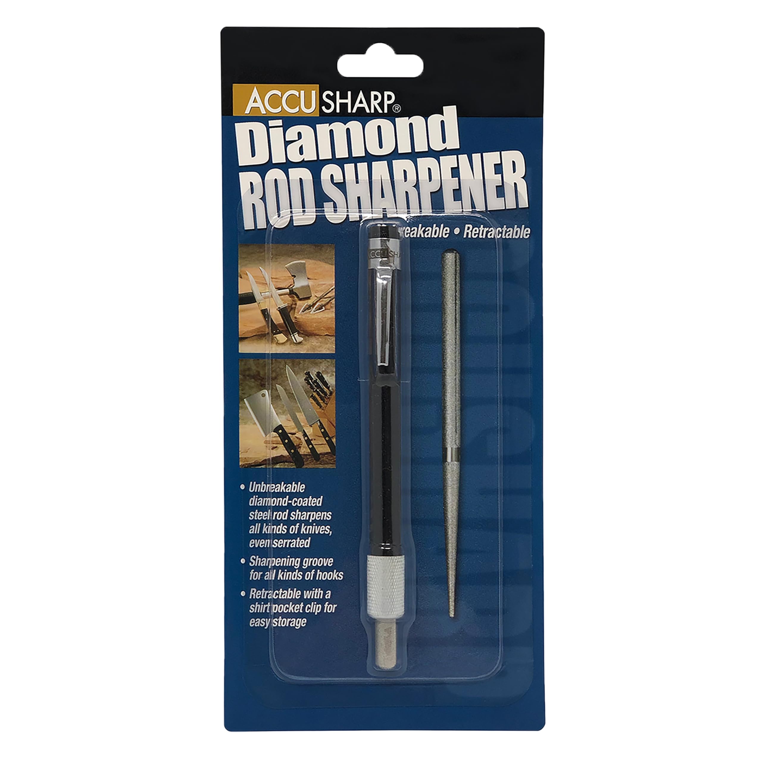 AccuSharp Professional Dual Rod Knife Sharpener, Retractable Diamond-Coated Steel Rod, Sharpens, Restores, Repairs & Hones Straight & Serrated Knives